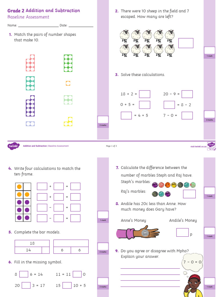 Grade 2 Addition and Subtraction Baseline Assessment | PDF