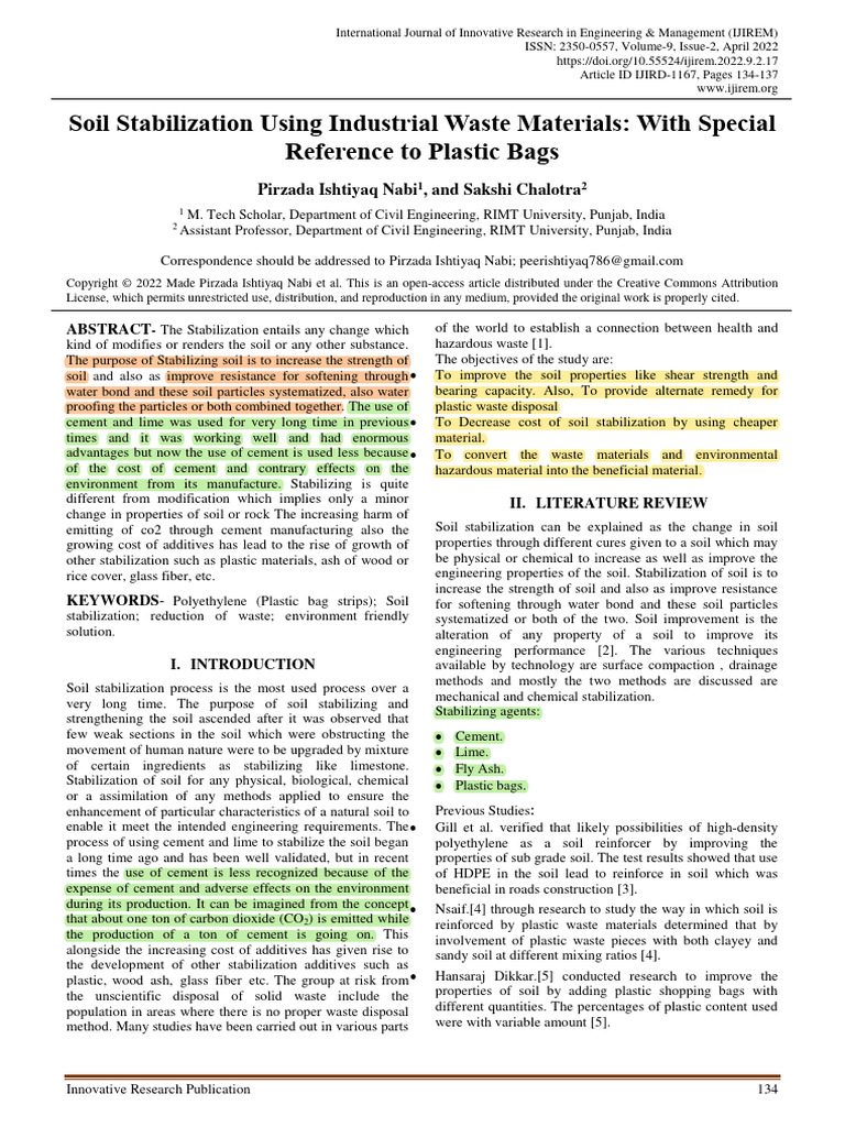 Soil Stabilization With Waste Material | PDF | Soil | Cement