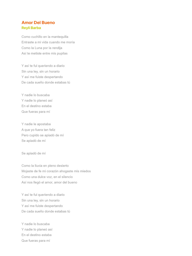 AMOR DEL BUENO - Reyli Barba - LETRAS.COM | PDF