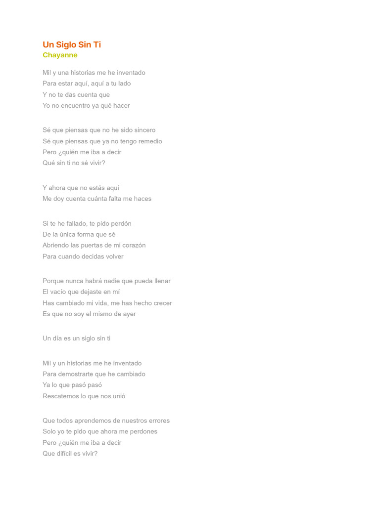 UN SIGLO SIN TI - Chayanne | PDF | Arte