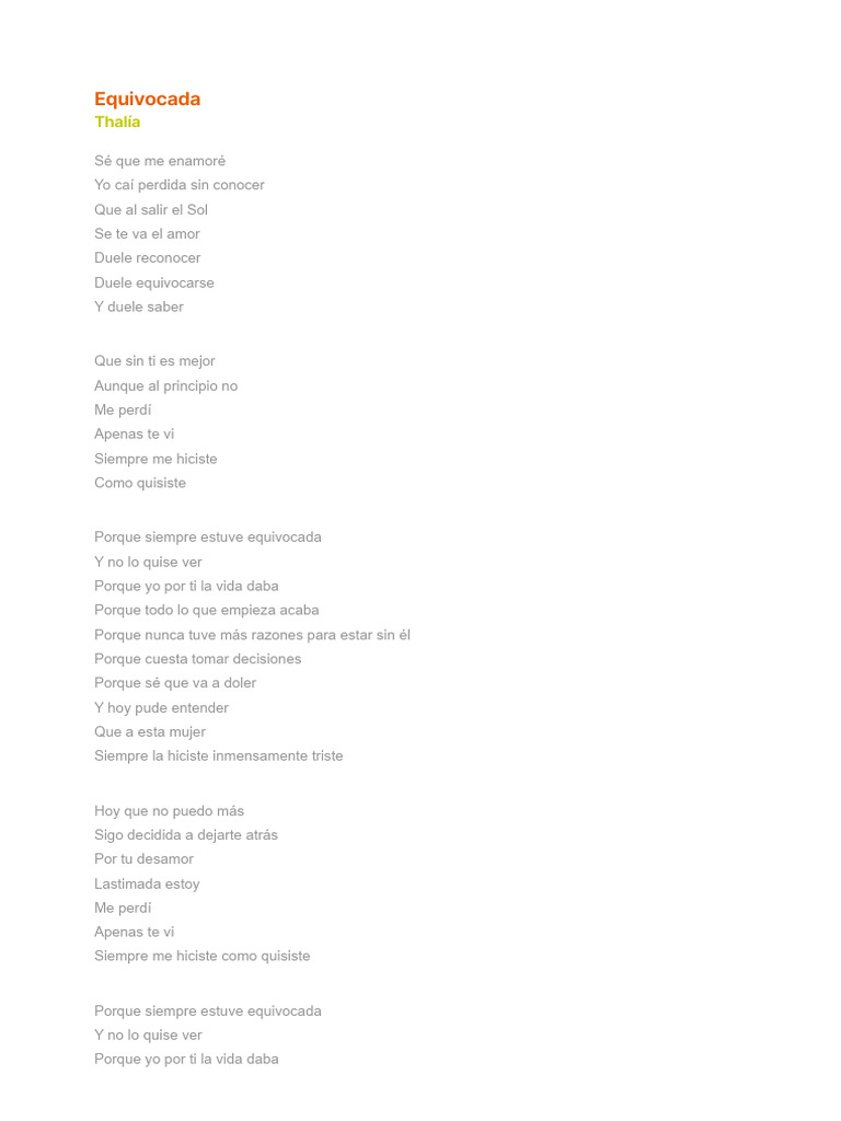 EQUIVOCADA - Thalía | PDF