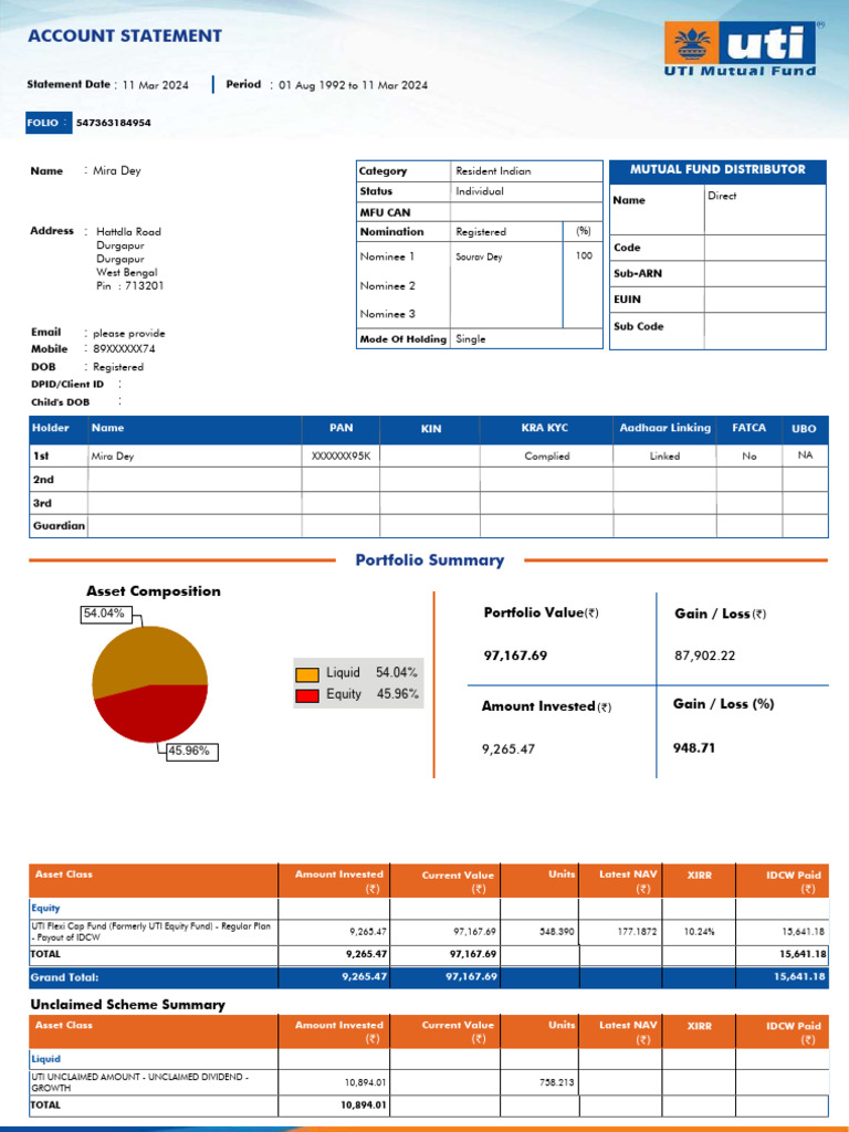 UTI Statement | PDF | Equity (Finance) | Cheque