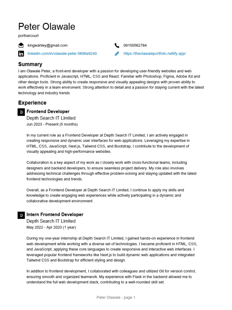 Resume Olawale Peter | PDF | Web Development | Software Development