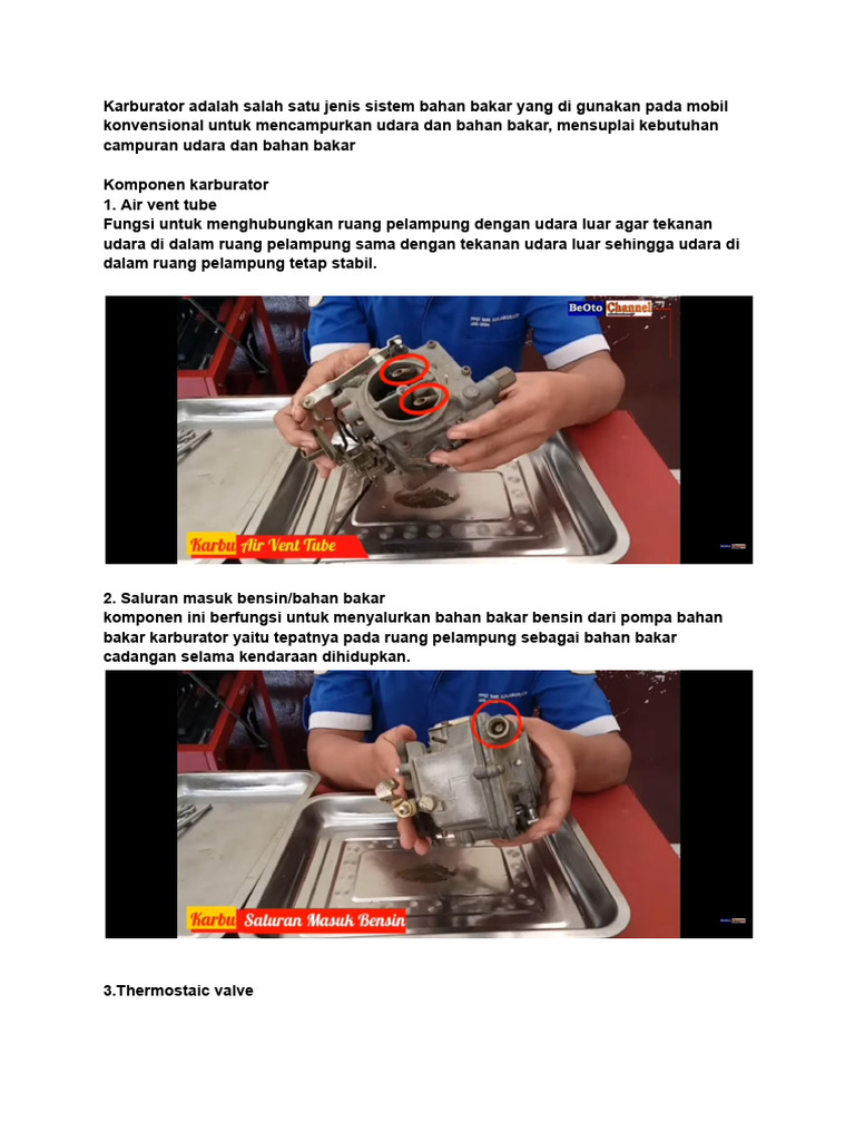 Fungsi dan Komponen Karburator Mobil | PDF