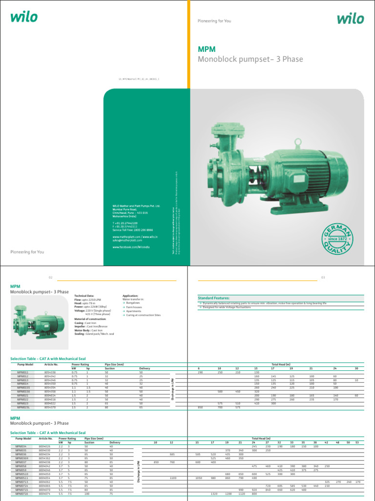 Wilo MONOBLOCK | PDF | Pump | Electrical Engineering