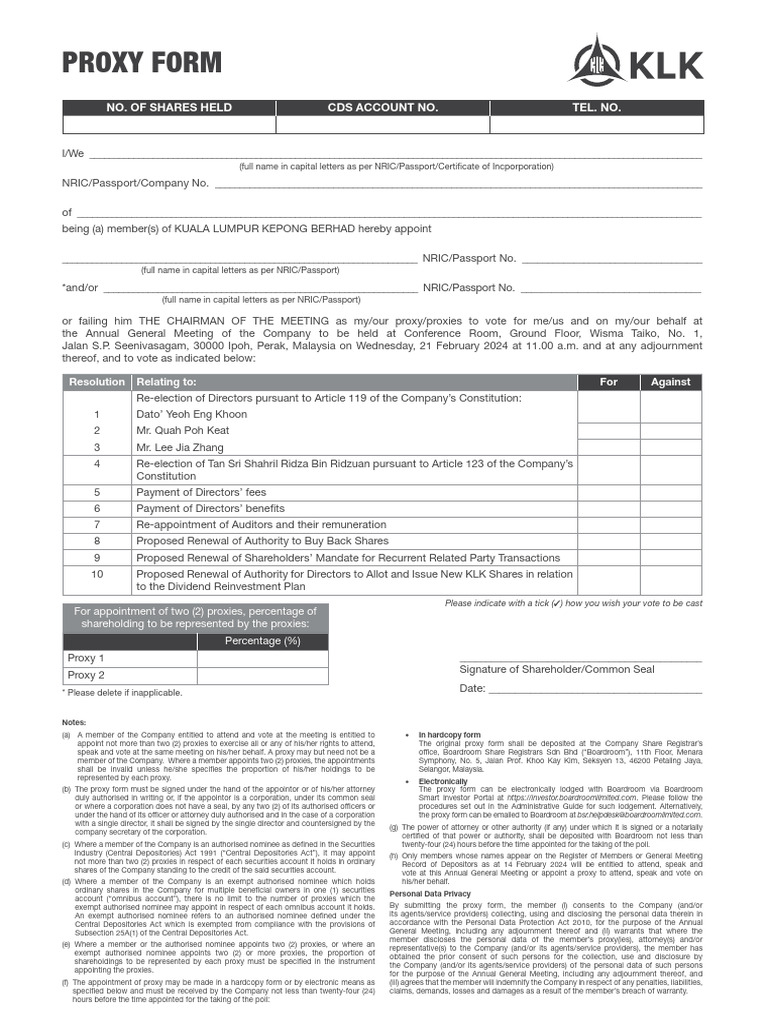 Proxy Form | Download Free PDF | Proxy Voting | Board Of Directors