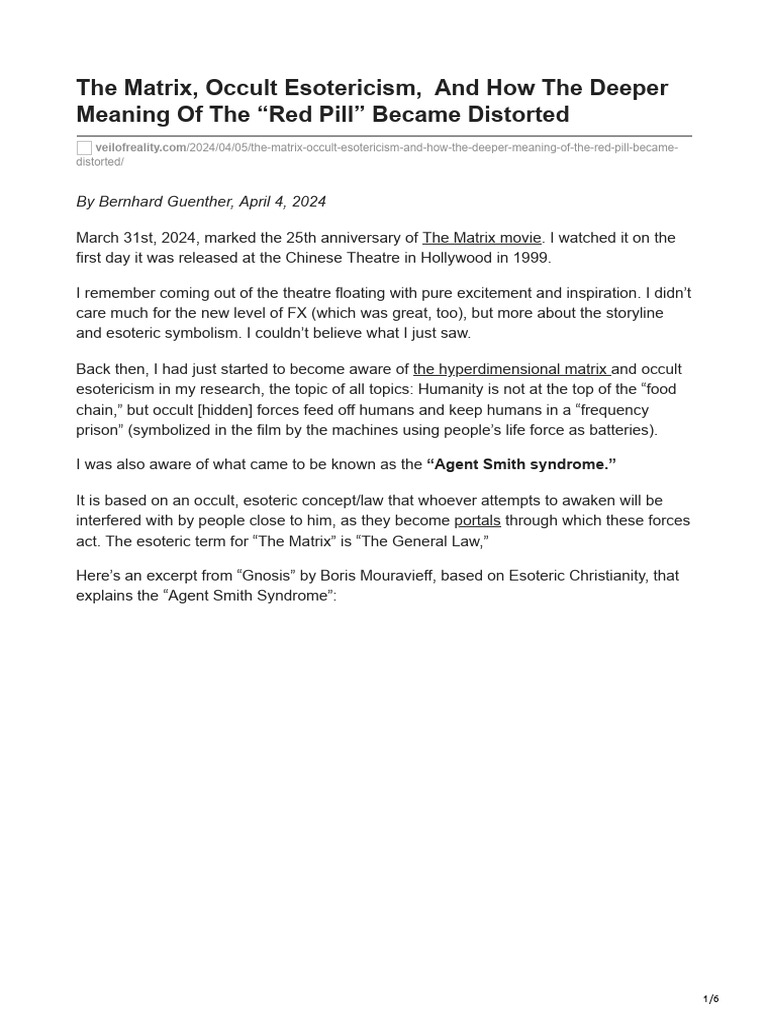 The Matrix Occult Esotericism and How The Deeper Meaning of The Red ...