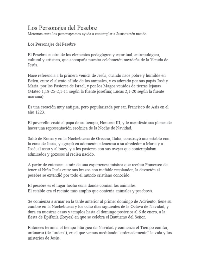 Los Personajes Del Pesebre | PDF | Navidad | María, madre de Jesús