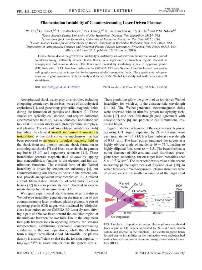 Filamentation Instability of Counterstreaming Laser-driven plasma | PDF ...