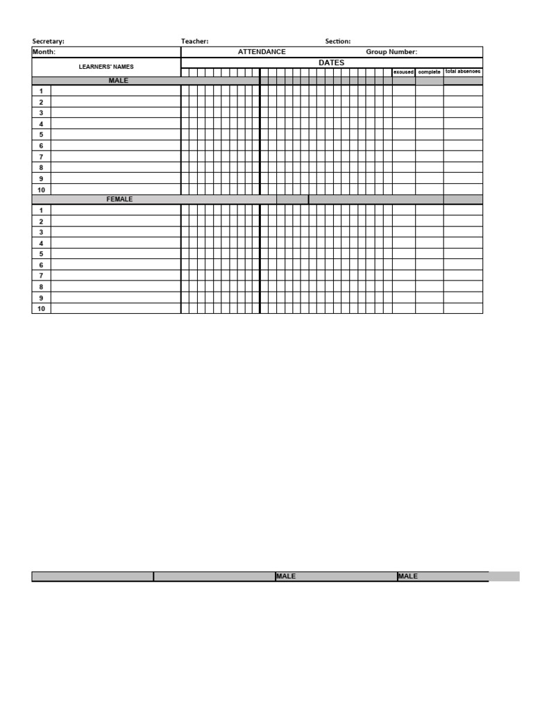 Attendance Sheet Per Grade and Section | PDF