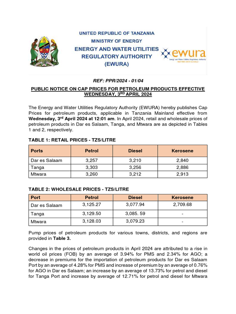 Tanzania Fuel Price Update | PDF | Petroleum | Filling Station
