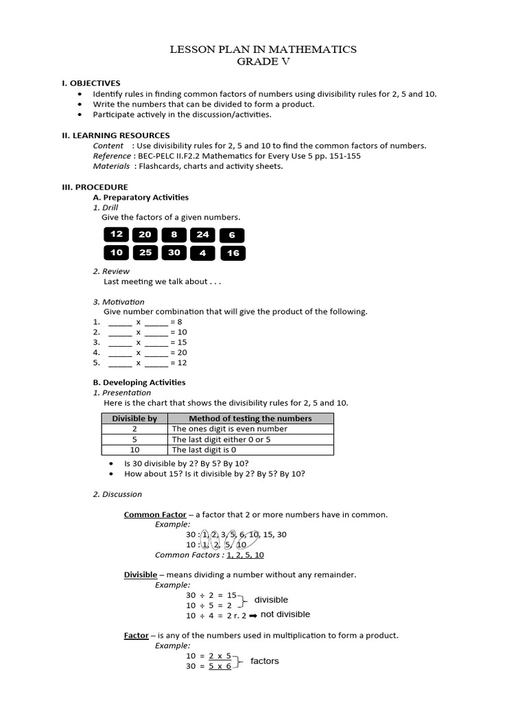 LESSON PLAN IN MATHEMATICS1 | PDF | Cognition | Learning