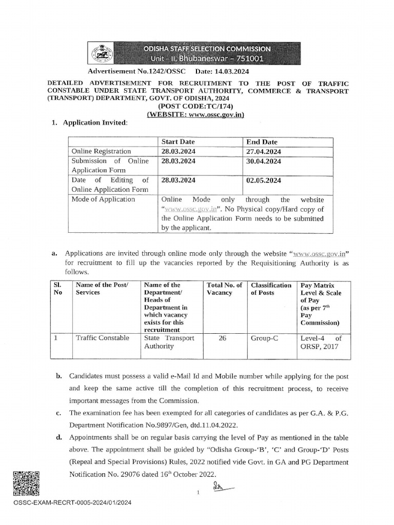 Advt. Traffic Constable - 0001 | PDF