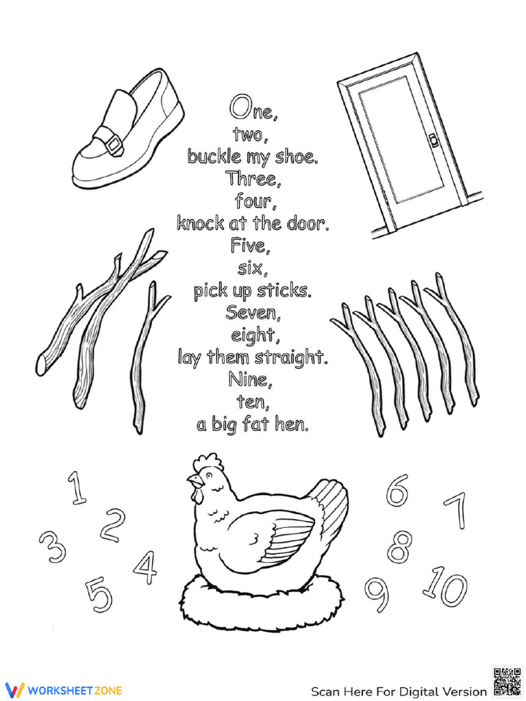 Nursery Rhyme Coloring_ One, Two, Buckle My Shoe | PDF