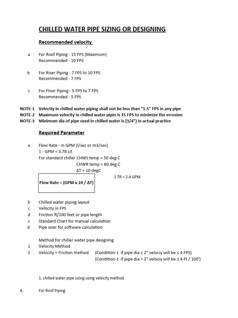 Chilled Water Pipe Sizing Guidelines | PDF | Physical Quantities ...