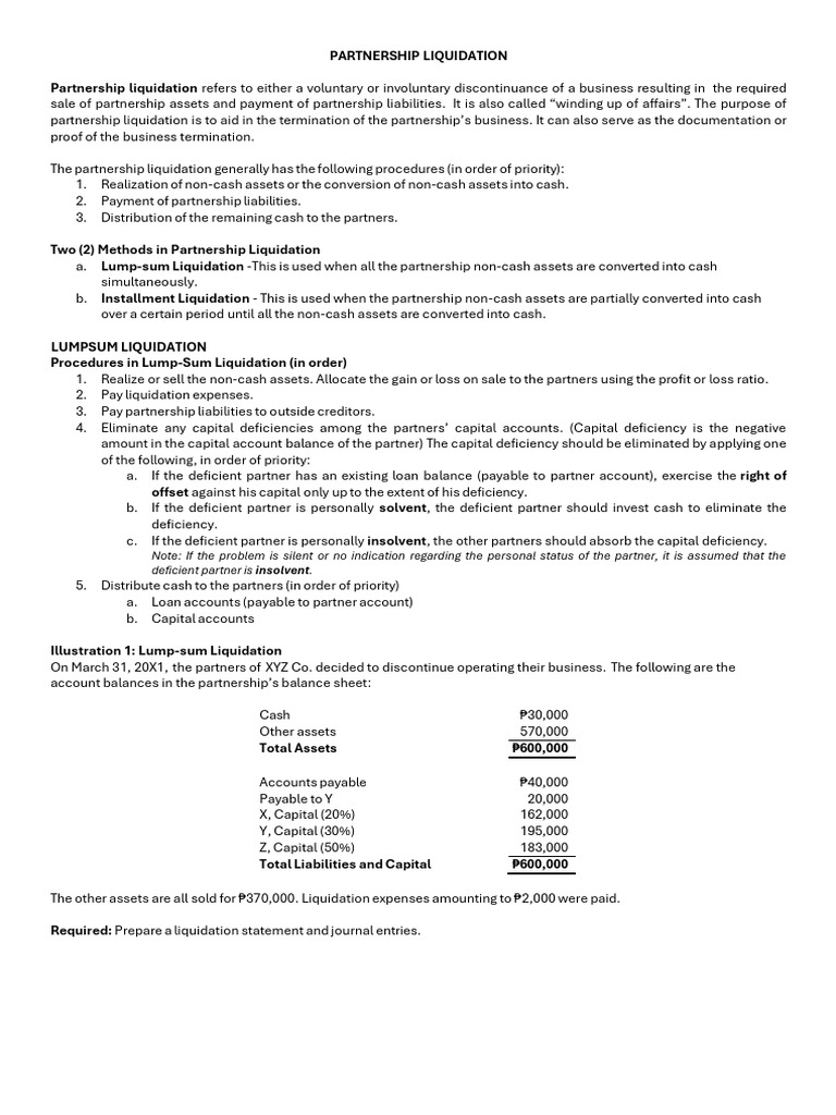 04 Partnership Liquidation | PDF | Book Value | Expense