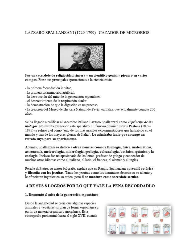 Spallanzani: Pionero de la Biología | PDF