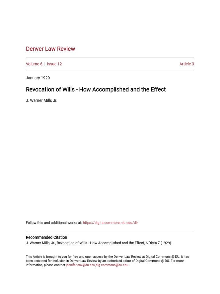 Revocation of Wills - How Accomplished and The Effect | PDF | Will And ...