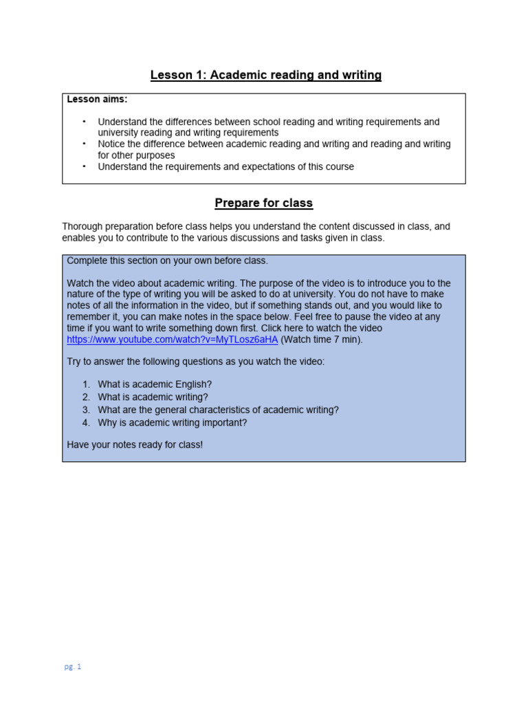 Lesson 1- Academic Reading and Writing | PDF | Reading Comprehension ...