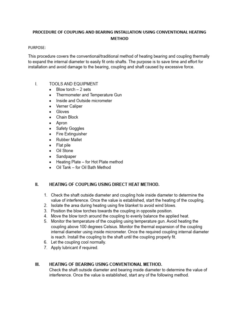 Bearing and Coupling Heating Procedure | PDF | Bearing (Mechanical ...