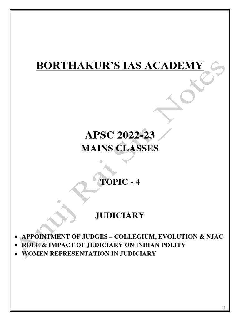 Judiciary - APPOINTMENT, ROLE & WOMEN REPRESENTATION | PDF ...