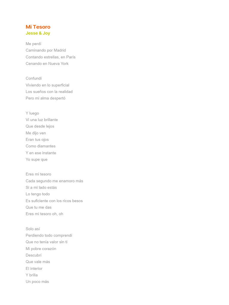 MI TESORO - Jesse & Joy | PDF | Novela negra, policíaca y suspenso