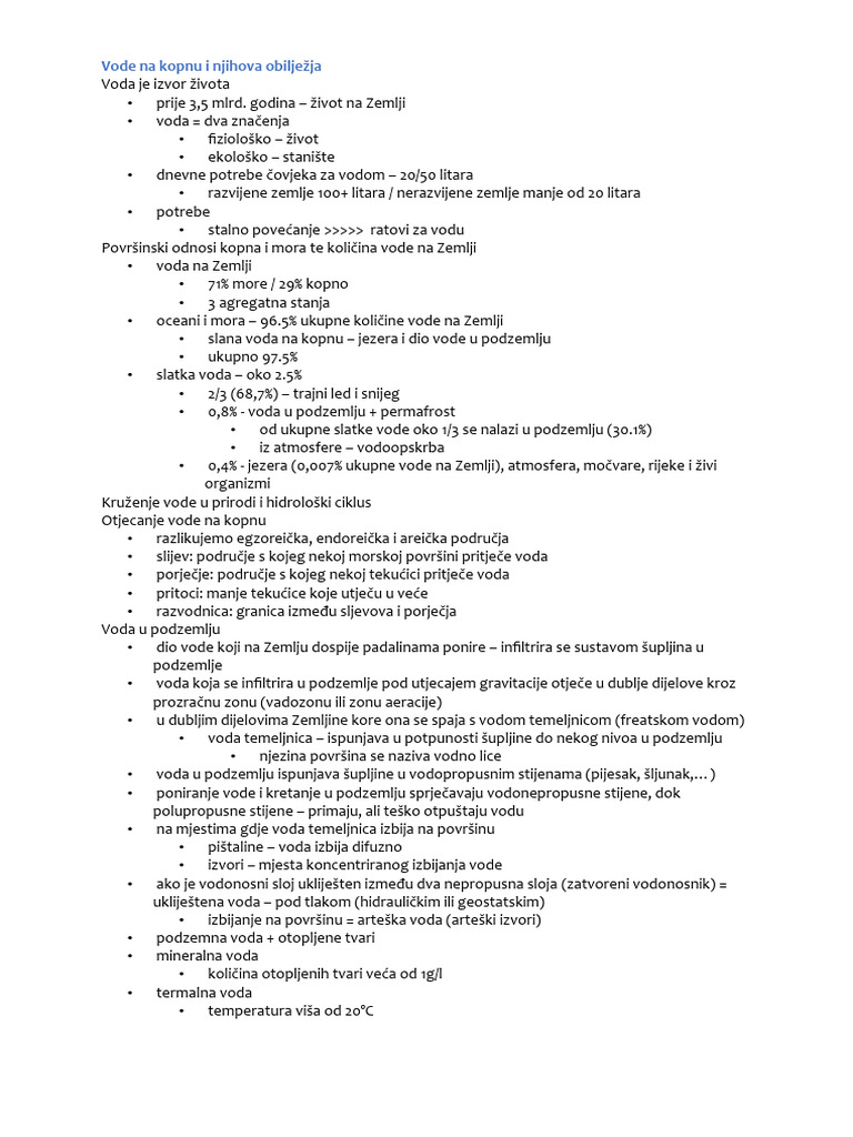 Vode Na Kopnu I Njihova Obiljeå Ja - Predavanje, Biljeå¡ke | PDF