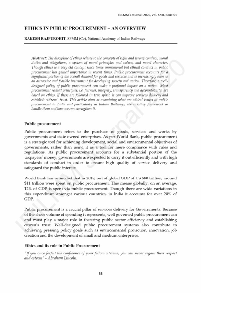 1649166265092-Ethics in Public Procurement - An Overview | PDF