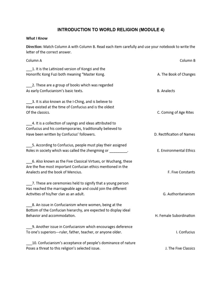 Introduction To World Religion Module 4 | PDF | Confucianism | Confucius