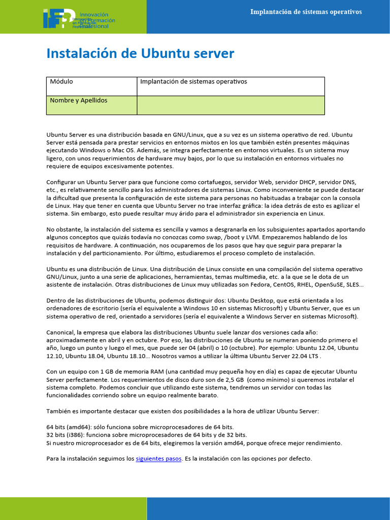 Instalación Ubuntu Server | PDF | Distribución de Linux | Computación de 64 bits