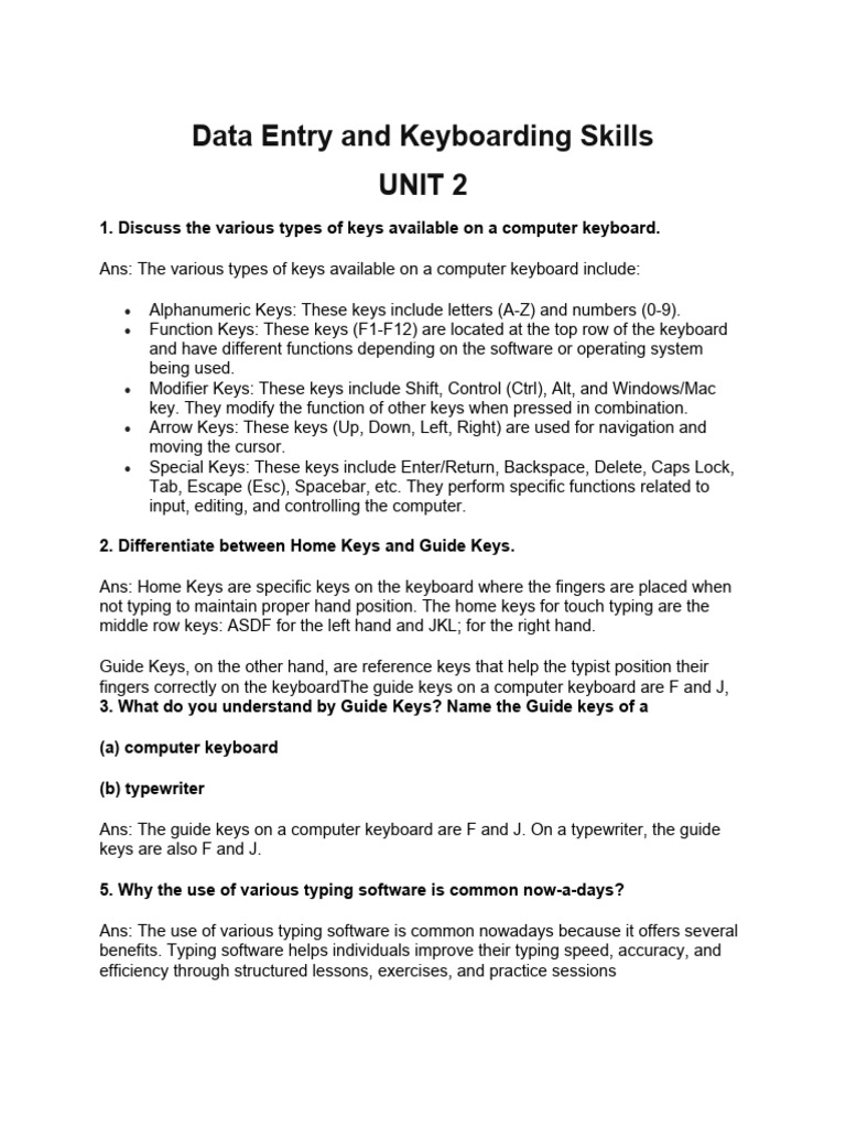 Discuss The Various Types Of Keys Available On A Computer Keyboard Pdf Computer Keyboard
