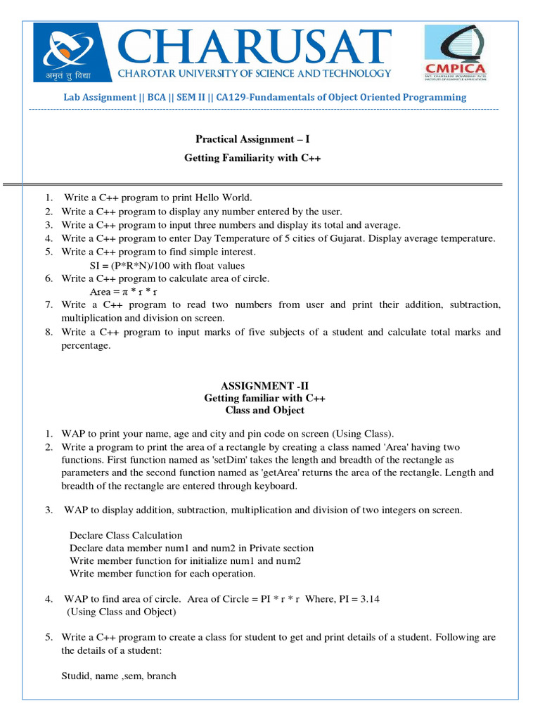 C++ Assignments | PDF | Pl/Sql | Area