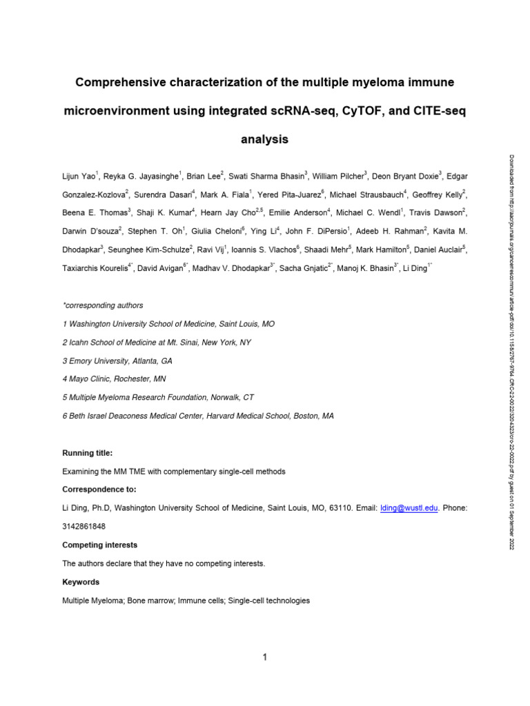 Multiple Myeloma Immune Profiling via scRNA-seq, CyTOF, CITE-seq | PDF | Molecular Biology ...