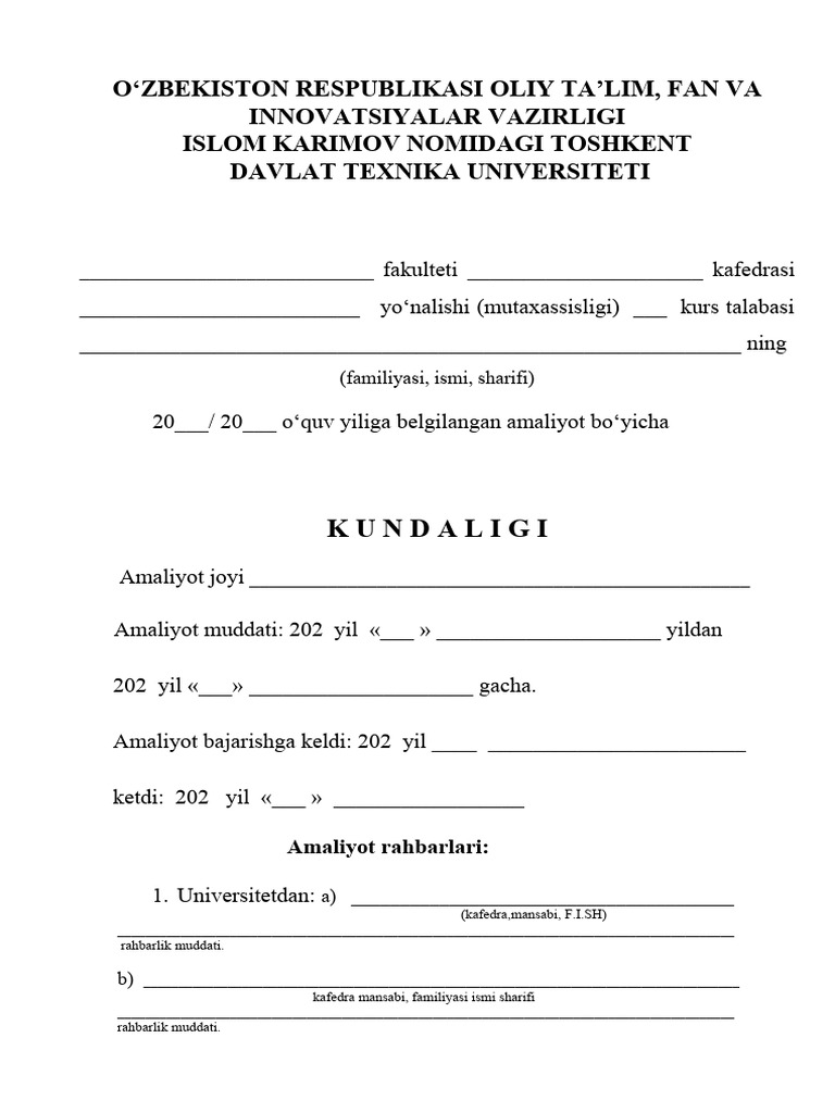 Amaliyot kundalik | PDF