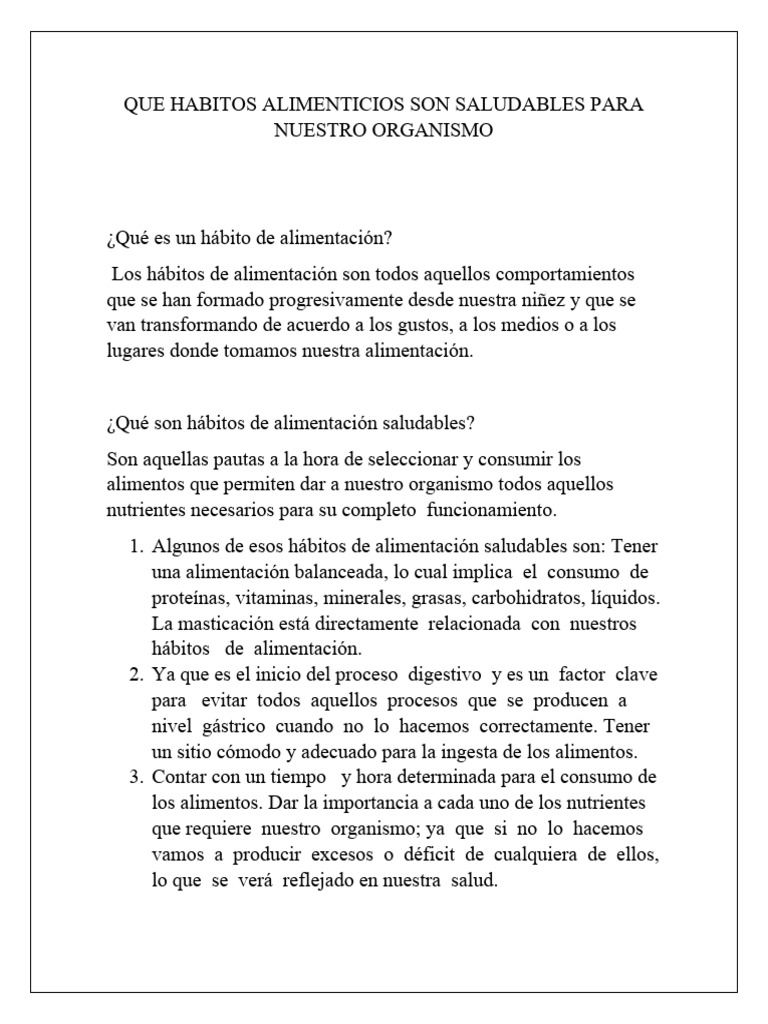 Que Habitos Alimenticios Son Saludables Para Nuestro Organismo | PDF ...