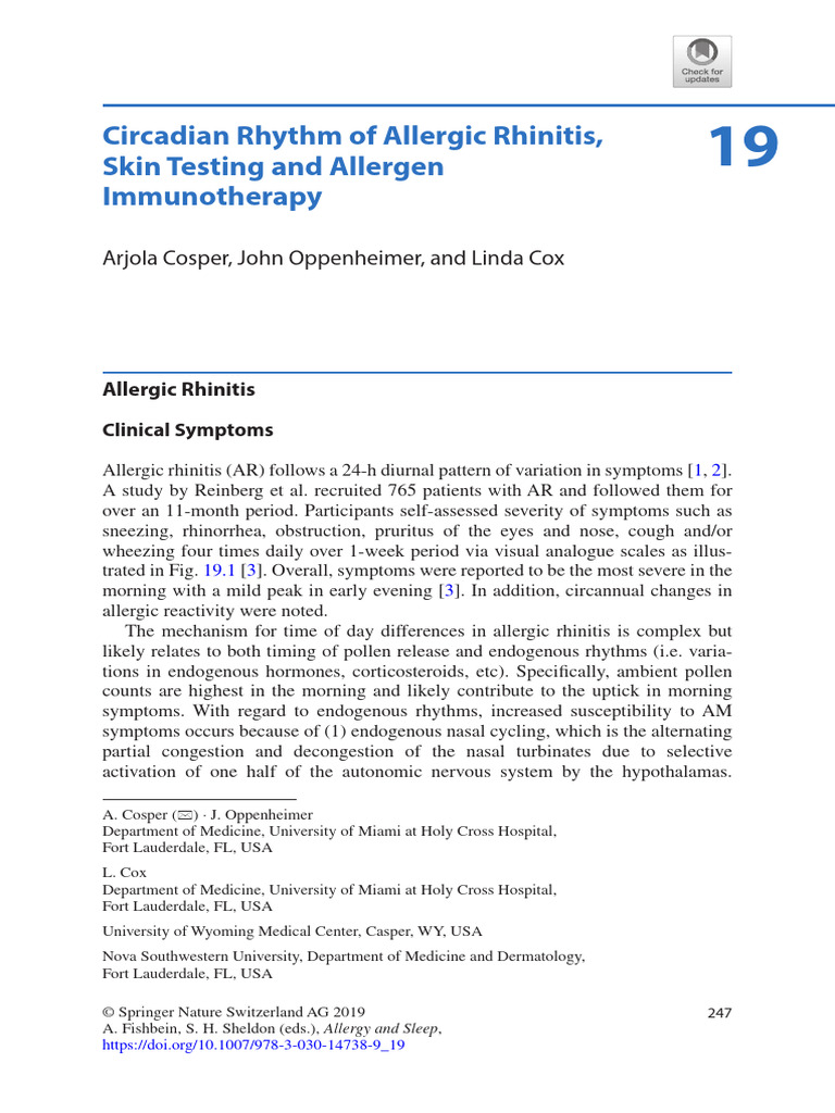Circadian Rhythm of Allergic Rhinitis, Skin Testing and Allergen ...
