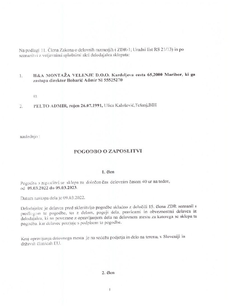 Ugovor o Radu 2 (1) - 1 | PDF