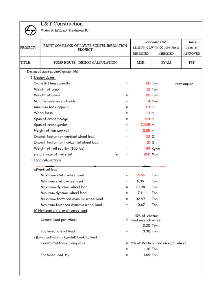 Crane Girder Design Calculations | PDF | Crane (Machine) | Bending
