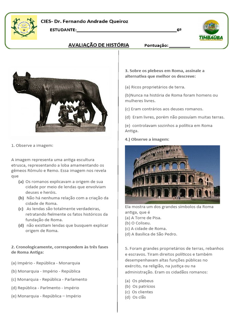 Atividade o Império Romano | PDF | Roma Antiga | Roma