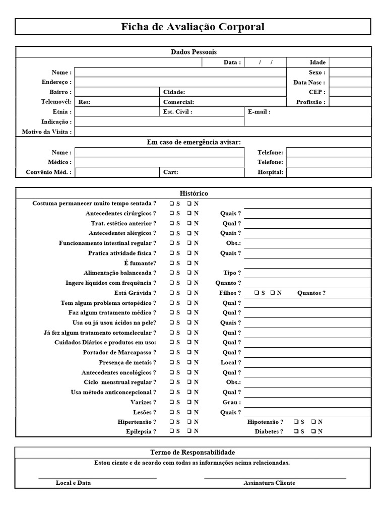 Ficha de Avaliação Corporal | Download grátis PDF | Especialidades ...