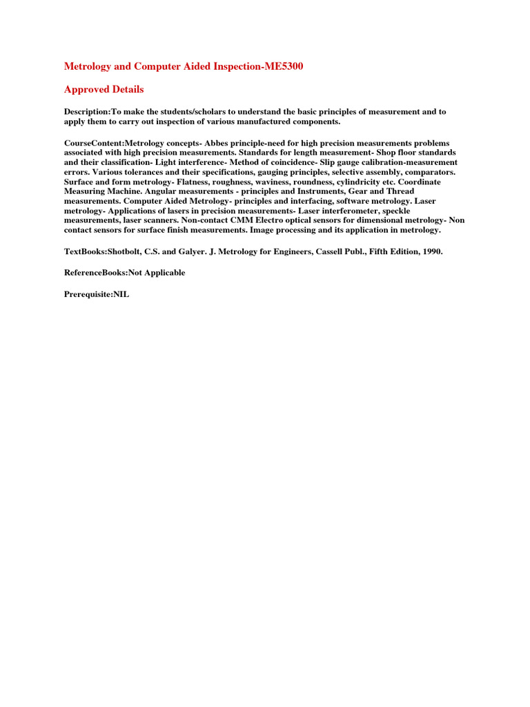 Metrology and Computer Aided Inspection | PDF | Technology & Engineering