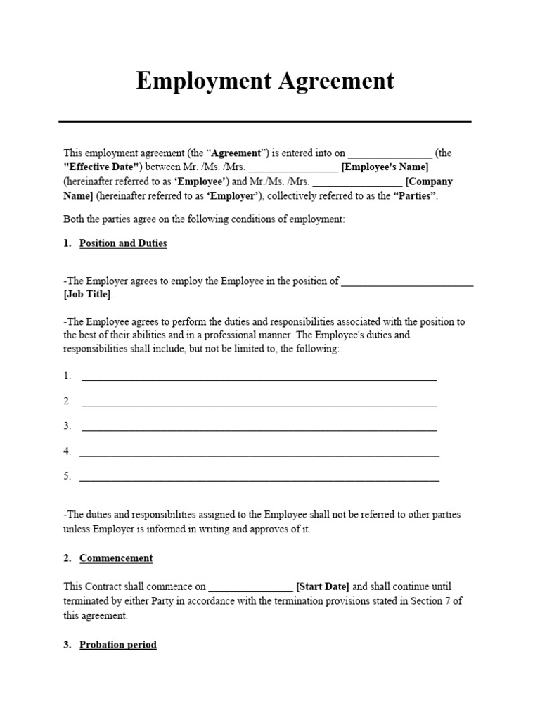 Employment Agreement BunnyDoc Sample | PDF | Employment | Intellectual ...