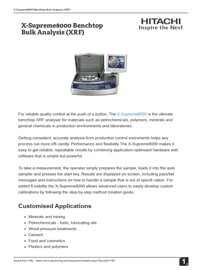 X-Supreme8000: Benchtop XRF Analyzer | PDF | Secondary Sector Of The ...