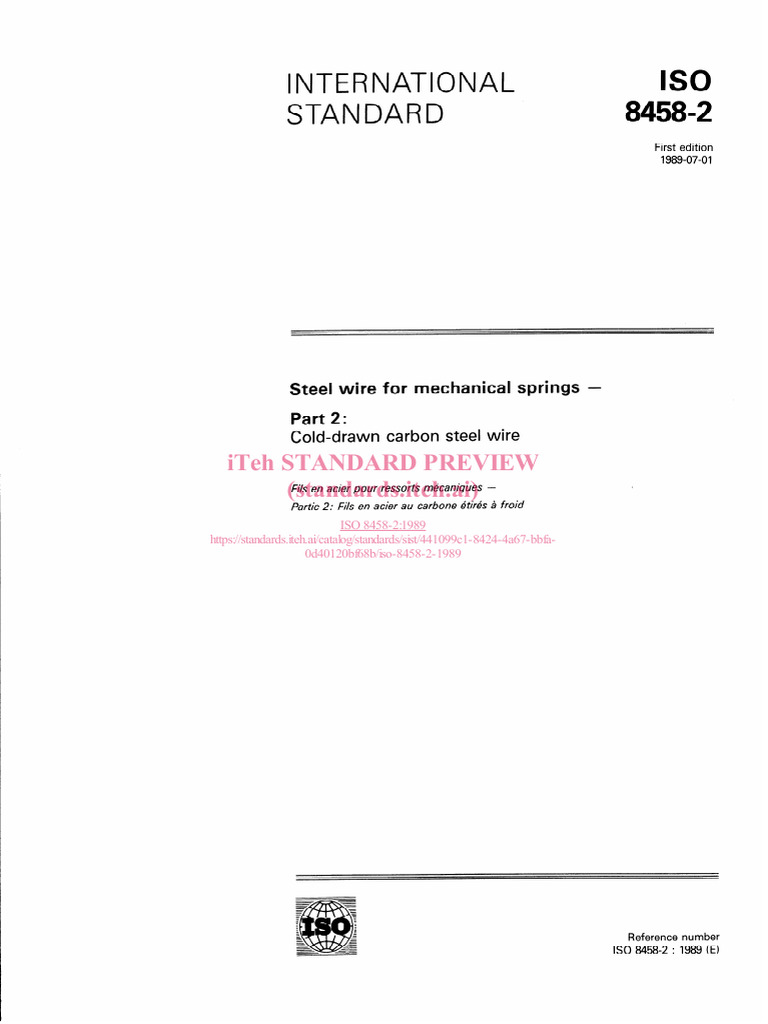 ISO 8458-2: Steel Wire for Springs | PDF | International Organization ...