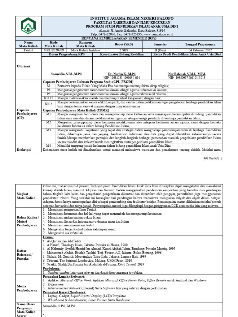 RPS MK Tauhid Genap 2021-2022 - B | PDF