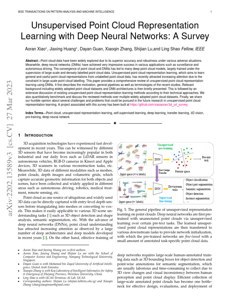 TPAMI 2023 Unsupervised Point Cloud Representation Learning With Deep Neural Networks A Survey ...