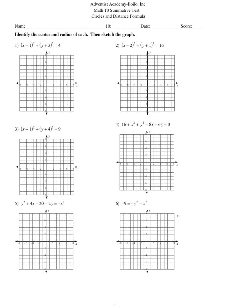 Circles and Distance Formula Worksheet | PDF | Circle | Euclidean Geometry