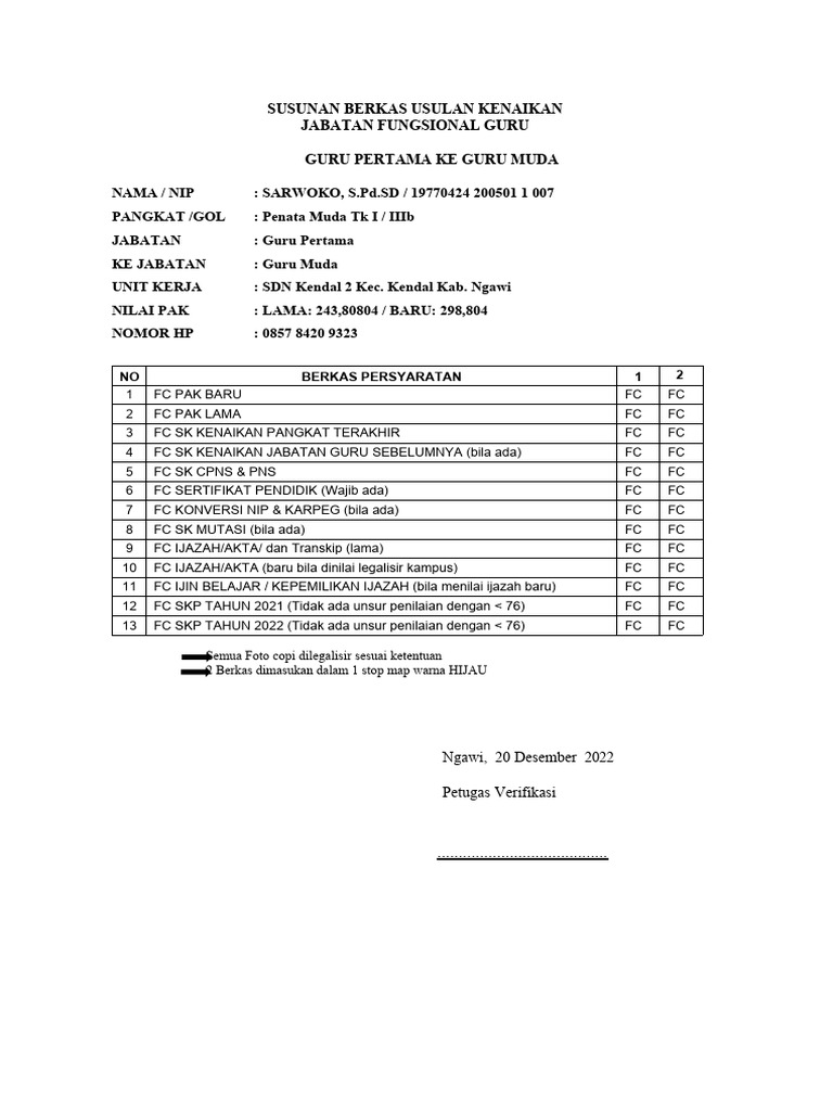 Susunan Berkas Usulan Kenaikan Jenjang Jabatan Fungsional Guru Pertama ...