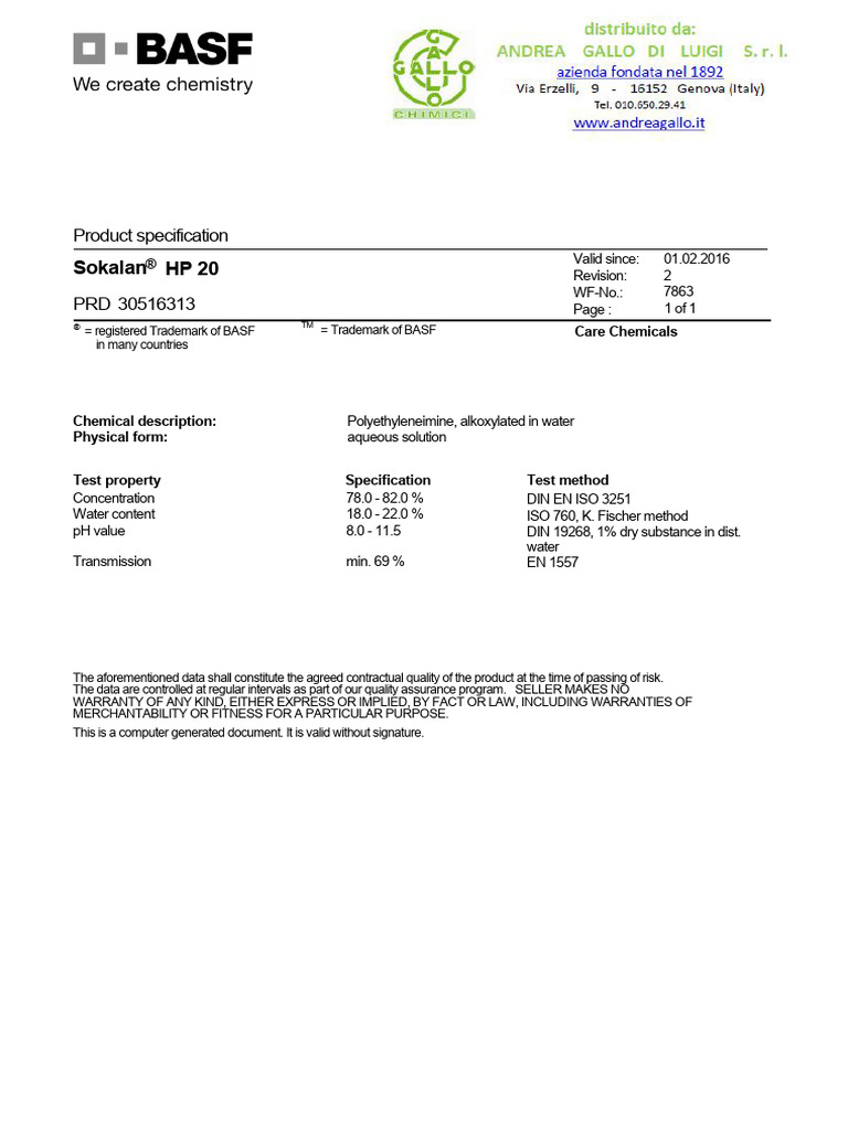 POLIMERO SOKALAN HP20 820129 Tds | PDF