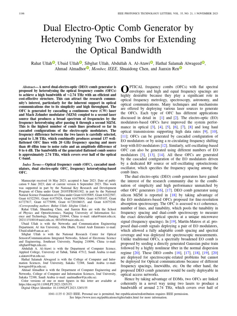 Dual Electro-Optic Comb Generator by Heterodyning Two Combs For ...